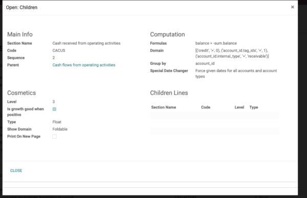 Odoo ERP and Cash Flow Statement